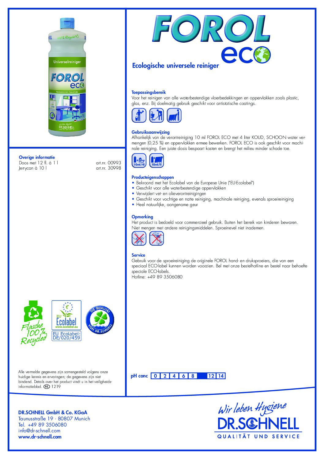 Dr. Schnell Forol ECO Universele Reiniger 1 liter - Hygiëne Service ...